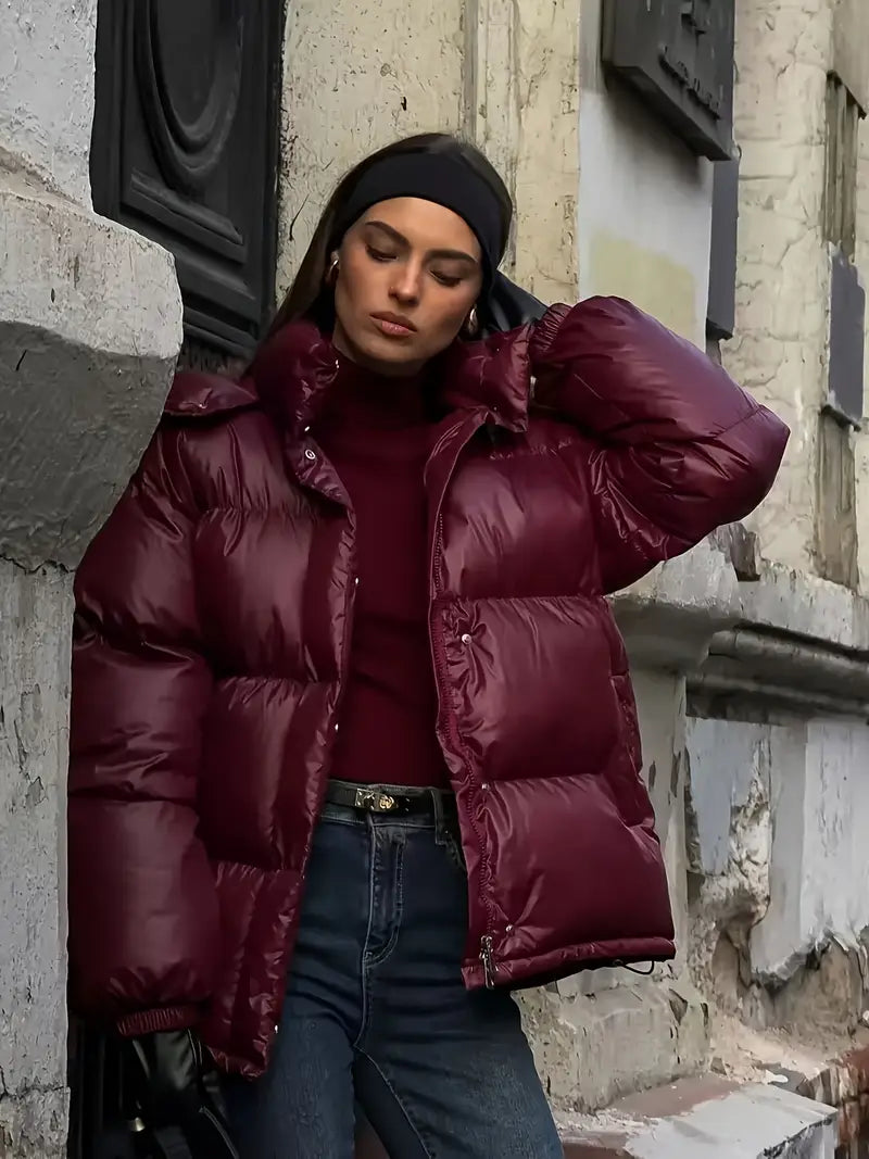 Burgundy Women's Puffer Jacket - Warm & Lightweight Winter Coat ...